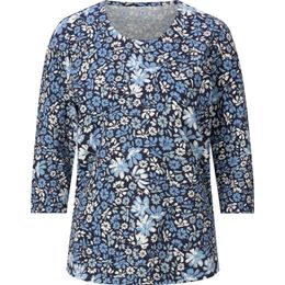 Damen 3/4-Arm-Shirt mit Blumenmuster marine-himmelblau-bedruckt, Gr&ouml;&szlig;e 42