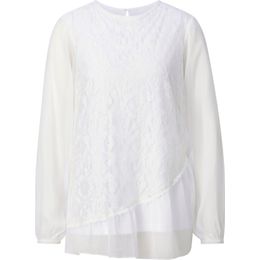 Damen Spitzenbluse mit transparenten &Auml;rmeln ecru, Gr&ouml;&szlig;e 46