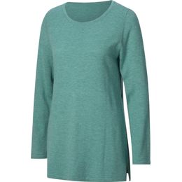 Damen Longpullover in leichter A-Linie salbei-meliert, Gr&ouml;&szlig;e 54