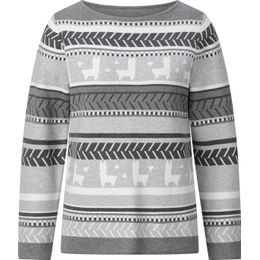 Damen Jacquard-Pullover mit Lamas hellgrau-graphit-gemustert, Gr&ouml;&szlig;e 54