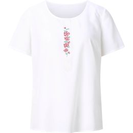 Damen Kurzarm-Bluse mit Bl&uuml;tendruck wei&szlig;-rot, Gr&ouml;&szlig;e 40