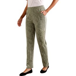 Damen Freizeithose mit Blumen-Druck khaki-sand-bedruckt, Gr&ouml;&szlig;e 38