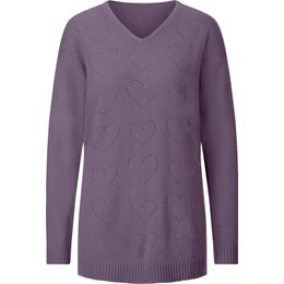 Damen Longpullover mit Ajour-Herzchen feige, Größe 38