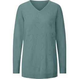 Damen Longpullover mit Ajour-Herzchen jade, Größe 38