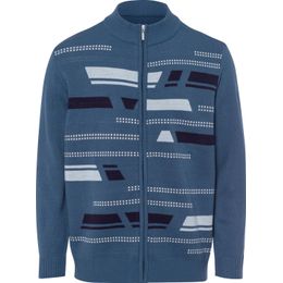 Herren Strickjacke mit grafischem Muster jeansblau-gemustert, Gr&ouml;&szlig;e 50