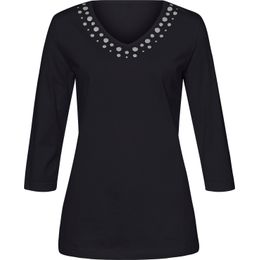 CRÉATION L Damen 3/4-Arm-Shirt mit silberfarbenem Folien-Print schwarz Größe 38