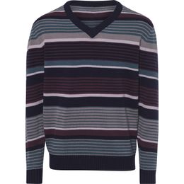 Herren V-Ausschnitt-Pullover mit Ringel-Muster aubergine-marine-gemustert, Gr&ouml;&szlig;e 58