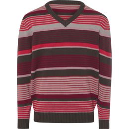Herren V-Ausschnitt-Pullover mit Ringel-Muster dunkelrot-graphit-gemustert, Gr&ouml;&szlig;e 48