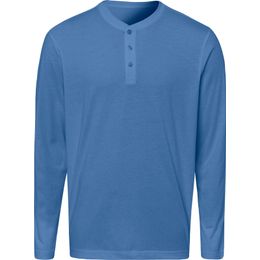 Herren Langarmshirt mit Knopfleiste mittelblau, Gr&ouml;&szlig;e 44/46