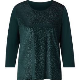 Damen 3/4-Arm-Shirt in Samt-Optik petrol, Gr&ouml;&szlig;e 42