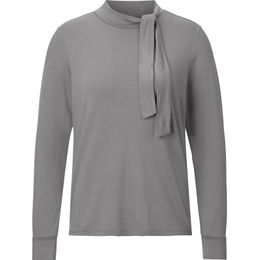 Damen Stehkragenshirt mit Deko-Schleife grau, Gr&ouml;&szlig;e 56