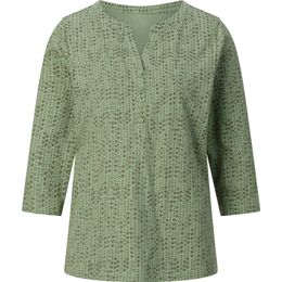 Damen 3/4-Arm-Shirt mit Herzchen-Muster eucalyptus-khaki-bedruckt, Gr&ouml;&szlig;e 46