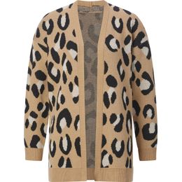 Damen Strickjacke im Animal-Dessin camel-schwarz-gemustert, Gr&ouml;&szlig;e 54