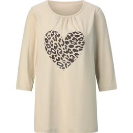 Damen Longshirt mit Herz-Motiv sand-schoko, Gr&ouml;&szlig;e 38