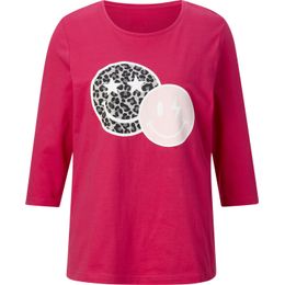Damen 3/4-Arm-Shirt mit Smiley-Print pink-ecru, Gr&ouml;&szlig;e 48