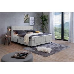 Boxspringbett Alina "Edward", grau (mittelgrau xbo 19), B:200cm L:209cm, Struktur fein XBO (100% Polyester), Komplettbetten, Boxspringbett, 180x200cm, mit motorischer Verstellung, inklusive Matratze und Topper