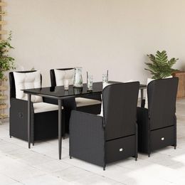 5-tlg. Garten-Essgruppe mit Kissen Schwarz Poly Rattan