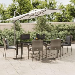 7-tlg. Garten-Essgruppe mit Kissen Schwarz und Grau Poly Rattan