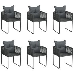 Gartenstühle 6 Stk. mit Kissen Poly Rattan Schwarz
