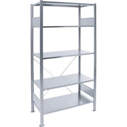 eurokraft pro Steckregal, einreihig, Fachboden-BxT 1000 x 500 mm, verzinkt, Höhe 2000 mm, Grundregal
