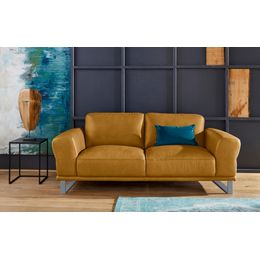 2-Sitzer W.Schillig "montanaa", gelb (kurkuma z69), B:192cm H:78cm T:94cm, Sofas, mit Metallkufen in Silber matt, Breite 192 cm