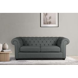 3-Sitzer Home Affaire "CHARENTE, optionale Schlafsofa, Chesterfield-Sofa, Bettfunktion", grau (anthrazit), B:198cm H:74cm T:89cm, 100% Polyester, Sofas, mit edler Knopfheftung und typischen Armlehnen, B/T/H 198/89/74 cm