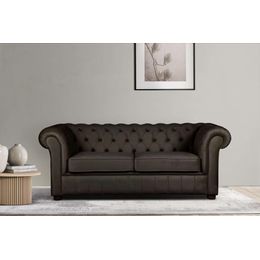 3-Sitzer Home Affaire "CHARENTE, optionale Schlafsofa, Chesterfield-Sofa, Bettfunktion", braun, B:198cm H:74cm T:89cm, 100% Polyester, Sofas, mit edler Knopfheftung und typischen Armlehnen, B/T/H 198/89/74 cm