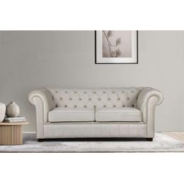 3-Sitzer Home Affaire "CHARENTE, optionale Schlafsofa, Chesterfield-Sofa, Bettfunktion", beige (creme), B:198cm H:74cm T:89cm, 100% Polyester, Sofas, mit edler Knopfheftung und typischen Armlehnen, B/T/H 198/89/74 cm