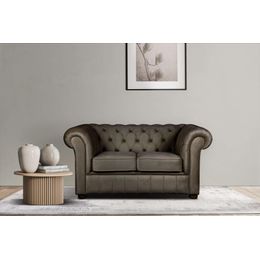 2-Sitzer Home Affaire "CHARENTE, Chesterfield-Sofa, Wellenfederung, Ma&szlig;e: B/T/H: 147/89/74 cm", braun, B:147cm H:74cm T:89cm, 100% Polyester, Sofas, mit edler Knopfheftung und typischen Armlehnen