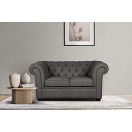 2-Sitzer Home Affaire "CHARENTE, Chesterfield-Sofa, Wellenfederung, Ma&szlig;e: B/T/H: 147/89/74 cm", grau (dunkelgrau), B:147cm H:74cm T:89cm, 100% Polyester, Sofas, mit edler Knopfheftung und typischen Armlehnen