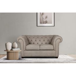 2-Sitzer Home Affaire "CHARENTE, Chesterfield-Sofa, Wellenfederung, Ma&szlig;e: B/T/H: 147/89/74 cm", beige (creme), B:147cm H:74cm T:89cm, 100% Polyester, Sofas, mit edler Knopfheftung und typischen Armlehnen