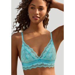 Bralette-BH Lascana, Damen, Gr. 32, N-Gr, blau (türkis), Spitze, Obermaterial: 86% Polyamid, 10% Elasthan, 4% Polyester, Feminin, BHs, ohne Bügel aus elastischer Jacquardspitze, sexy Dessous