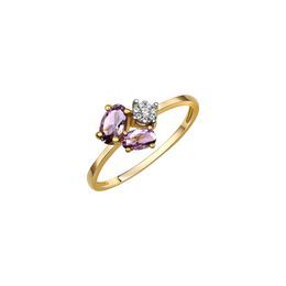 Diamonds by Ellen K. Fingerring "Gold 375 mit echtem Amethyst + Zirkonia" Gr. 18,5, gelb, FASCINATION BY ELLEN K., Fingerringe, Damen, 058 (18,5), Gold, Fingerring