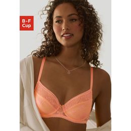 Bügel-BH Lascana, Damen, Gr. 100, Cup B, orange (neon pfirsich), Spitze, Obermaterial: 88% Polyamid, 12% Elasthan, BHs, aus feiner Jacquardspitze, sexy Dessous