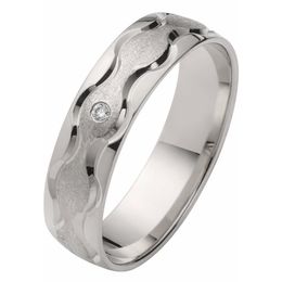 Trauring Firetti "Schmuck Geschenk Gold 375 Hochzeit Ehering "LIEBE" Welle" Gr. 17,5, wei&szlig; (wei&szlig;goldfarben), Fingerringe, Damen, 17,5, 0,01 SI = kleine Einschl&uuml;sse mit Brillant, Wei&szlig;gold 375, 5mm, Trauring, Made in Germany, wahlweise mit oder ohne Brillant