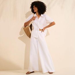 LANDS' END Premium Reinleinen-Palazzohose, Damen,  Wei&szlig;, Leinen, by Lands' End