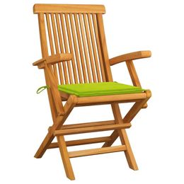 vidaXL Gartenstühle mit Hellgrünen Kissen 2 Stk. Massivholz Teak