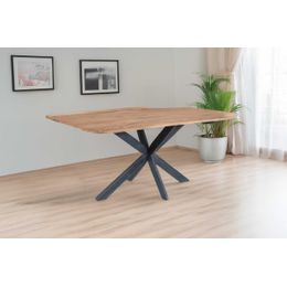 Esstisch 178x80 cm asymmetrische Form Akazie massiv natur schweizer Kante Spider-Gestell schwarz MILA