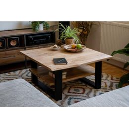 Couchtisch Baumkante massiv Akazie natur 90x90 cm schwarz PATRICK