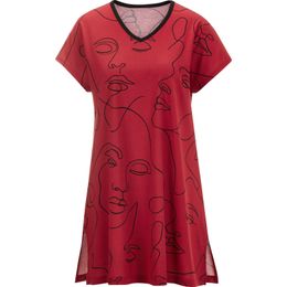 w&auml;schepur Damen Caprianzug mit Tunika-Oberteil rot-schwarz-bedruckt Gr&ouml;&szlig;e 36/38