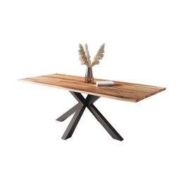 Baumkantentisch Akazie mit schwarzen Resin-Adern naturfarben 260 x 100 cm Spider-Gestell schwarz POLLY
