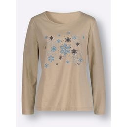 WITT Damen Langarmshirt mit Schneeflocken-Druck, beige-himmelblau, Gr&ouml;&szlig;e 40