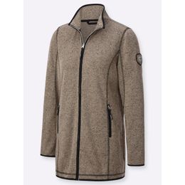 WITT Damen Strickfleecejacke in Longform, sesam-schwarz-gemustert, Gr&ouml;&szlig;e 44