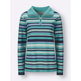 WITT Damen Sweatshirt mit Troyerkragen, marine-ozean-geringelt, Gr&ouml;&szlig;e 46