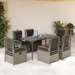 7-tlg. Garten-Essgruppe mit Kissen Hellgrau Poly Rattan