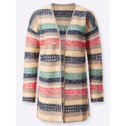 WITT Damen Ajourstrickjacke in Streifen-Optik, sesam-apricot-gemustert, Gr&ouml;&szlig;e 48