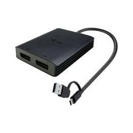 i-tec Video Adapter USB-A/USB-C > Dual DisplayPort 4K / 60Hz schwarz, 27cm Kabel mit USB-A Adapter