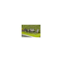 Greemotion Gartenmöbel-Set Grenada 4, 9-teilig, Ausziehtisch, Klappsessel, Stapelstühle, Klapphocker, Textilene, Glas-Keramik-Tischplatte, anthrazit, für 8 Personen