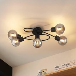 LINDBY Deckenlampe Elaina, 66 cm, 5-flg., schwarz/rauch, E14