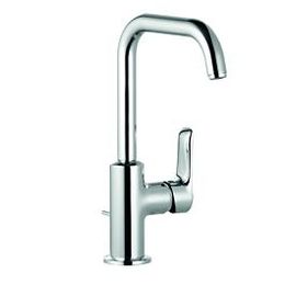 Kludi Pure&solid Waschtischarmatur 340250575 DN 15, Hebel seitlich, schwenkbarer Auslauf, mit Metall-Ablaufgarnitur, chrom